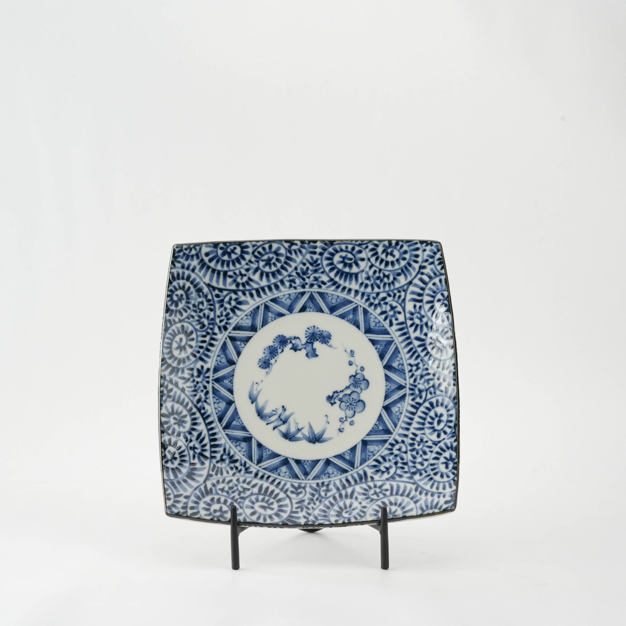Mino Ware Square Plate - Tako Karakusa Japanese Plate | Traditional Design
