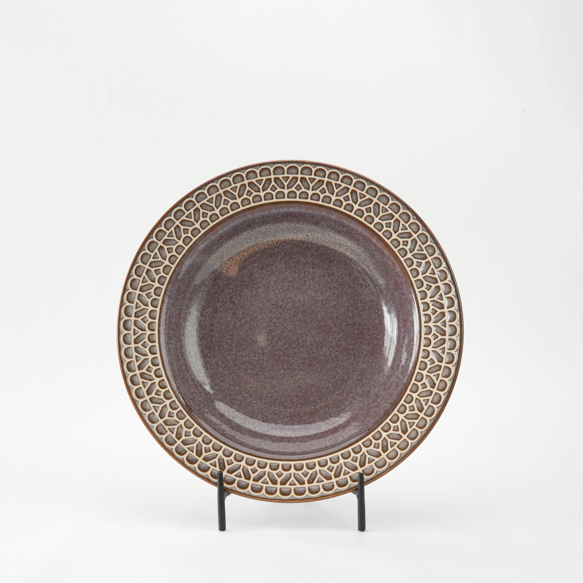 Mino Ware Coupe Plate - Brown Rim Lace | 23.5 cm Elegant Design